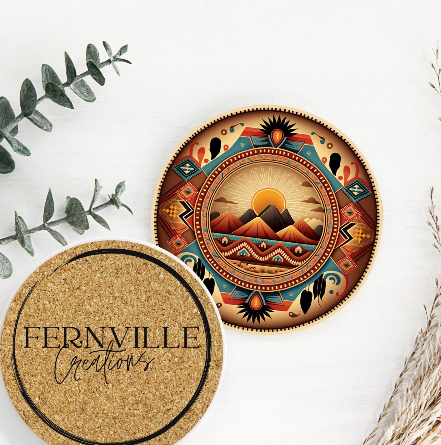 Southwest Ceramic Coaster: Native American Aztec Design - Etsy