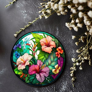Hibiscus Coaster, Stained Glass Design, Flower Lover Gift, Nature Home ...