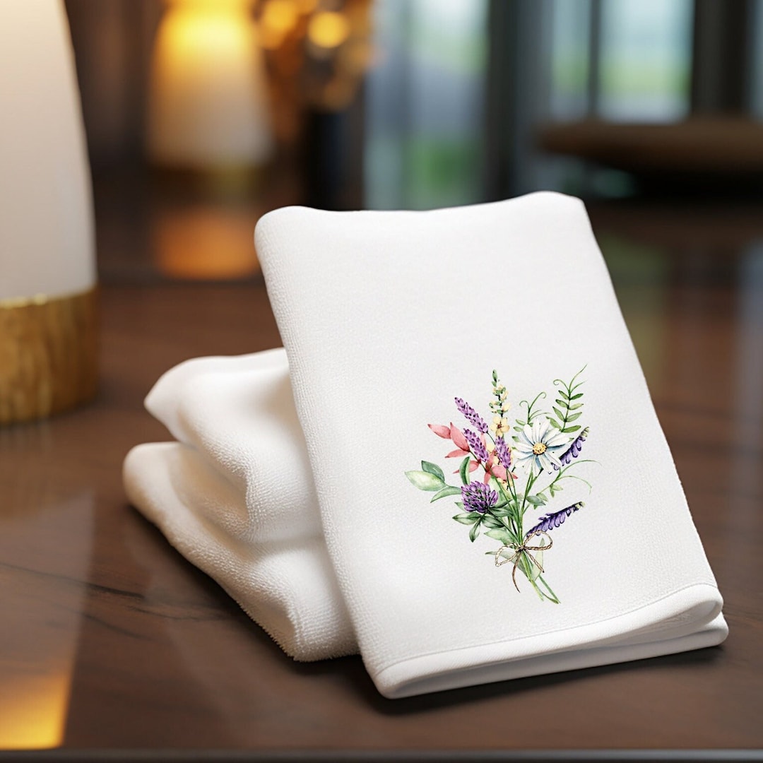 Spring Bouquet Fingertip Towel, Luxury White Towel, Floral Bathroom ...
