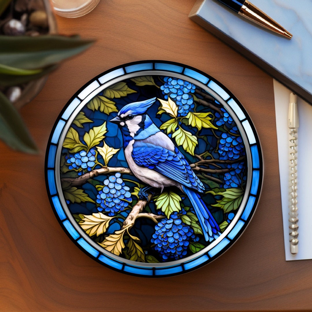 Blue Jay Coaster, Bird Lover Gift, Nature Inspired Home Decor, Stained ...