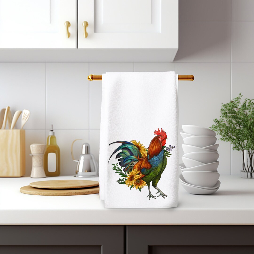 Rooster & Sunflowers, Kitchen Hand Towel, Country Bath Decor, Farmhouse ...