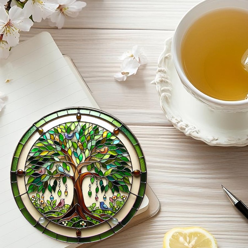 Tree of Life Ceramic Coaster: Nature Home Decor, Green - Etsy