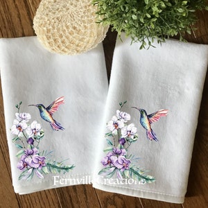 Hummingbird Tip Towel Set, Orchid Fingertip Towel Pair, Hummingbird ...