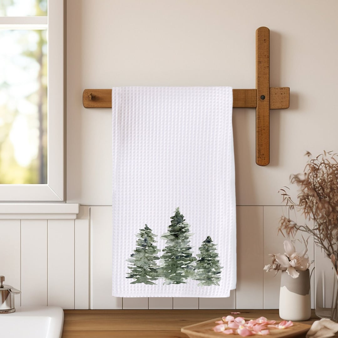 Evergreen Tree Hand Towel, Nature-inspired Decor, Kitchen Dish Towel ...