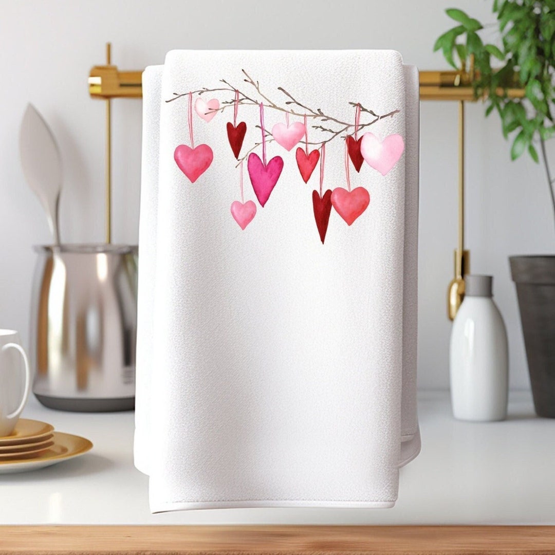 Pink Hearts Hand Towel, Spring Bath Decor, Valentine Gift, Elegant ...