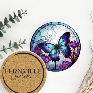 Stained Glass Butterfly Ceramic Coaster: Nature Inspired Decor - Etsy