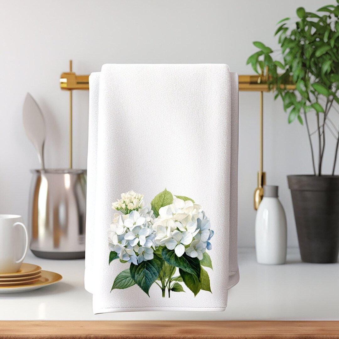 Hydrangea Towel, Kitchen or Bath Hand Towel, Elegant Hand Towel, Luxury ...