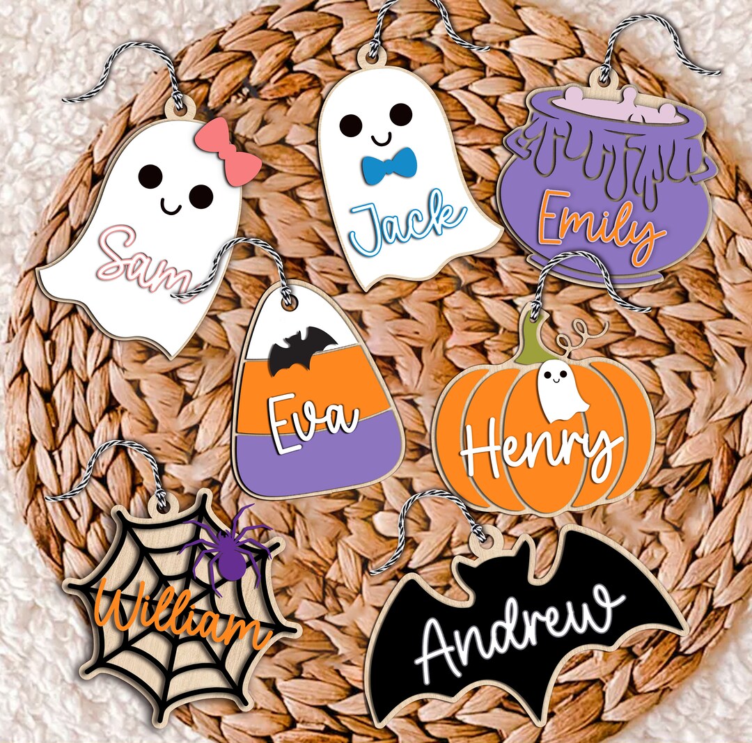 Custom Halloween Name Tag SVG Laser File, Basket Tag Svg, Halloween ...