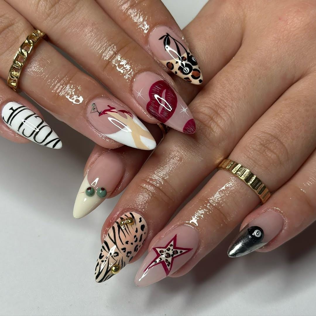 Gothic Leopard Print Press on Nails, Gothic Cross on Fake Nails, Gold ...