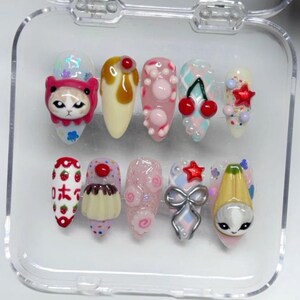 Kawaii Press on Nails - 3D Cute Dessert Nail Set - Handmade Sweet Nail ...