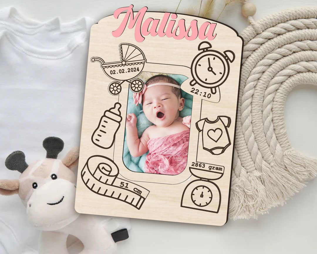 Personalized Baby Photo Frame Svg Laser Cut File, Birth Announcement ...