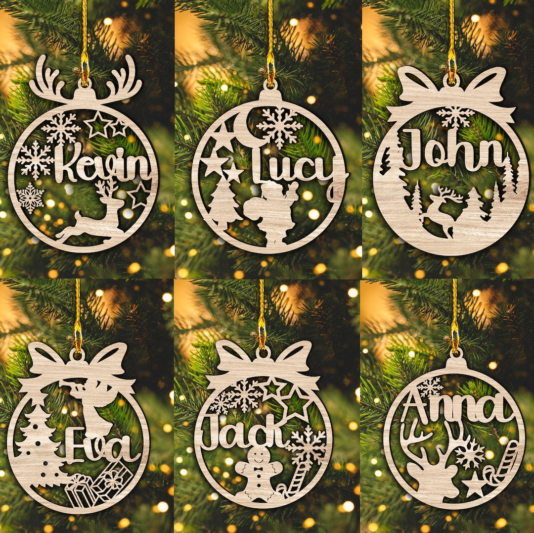 Christmas Ornaments SVG Bundle, Custom Name Ornament SVG Laser Cut ...