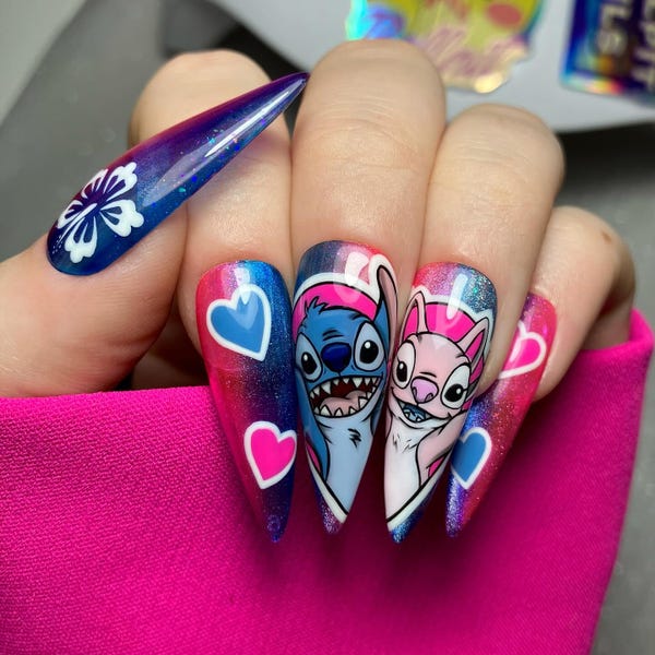 Stitch Fake Nails - Etsy