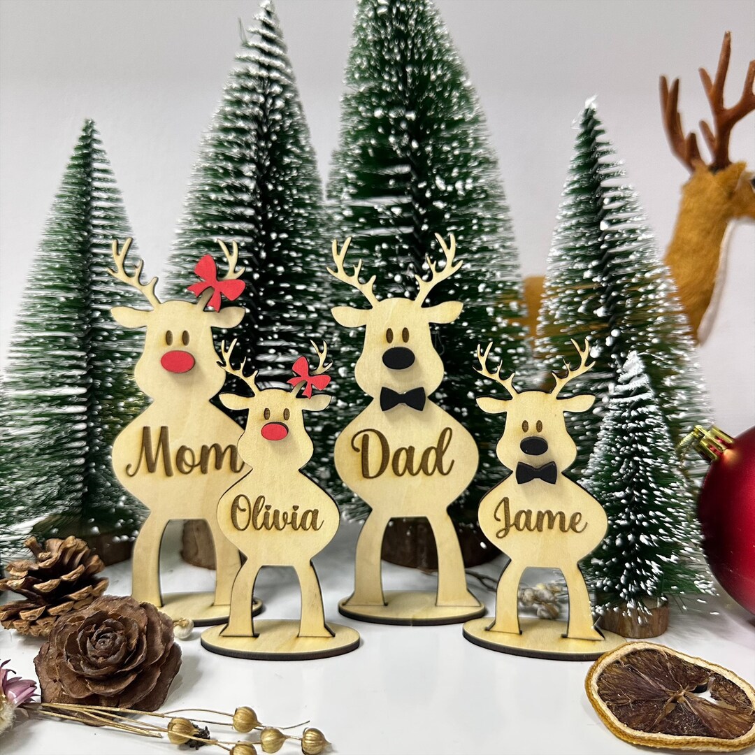 Freestanding Reindeers 2 Sizes SVG, Family Names SVG Laser Engraved Cut ...
