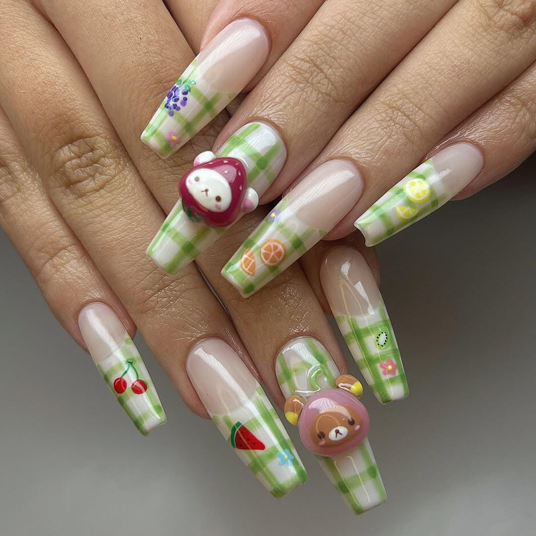 Rilakkuma -themed Press on Nails, Cute 3D Handmade Nail Art, Kawaii ...