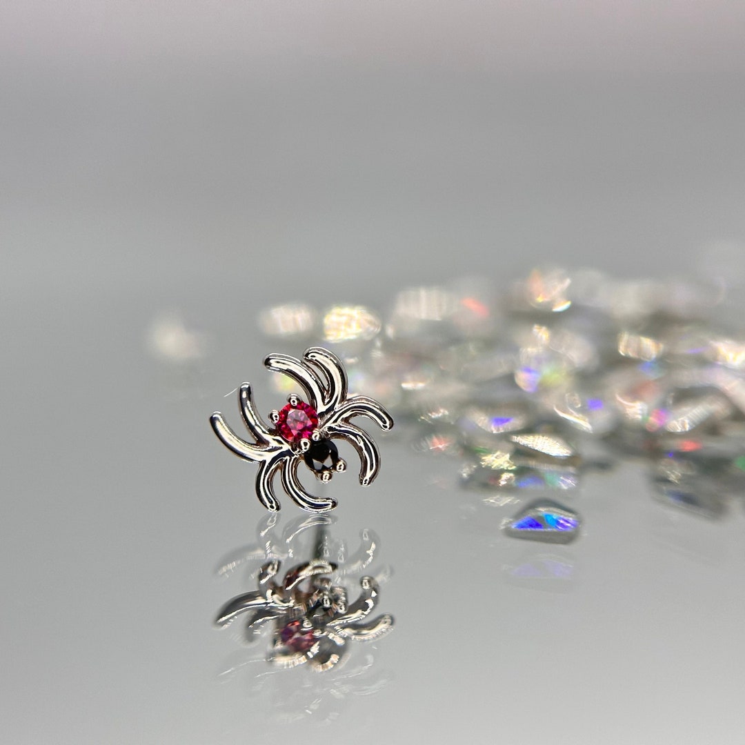 14k White Gold Venomous Spider, Red and Black Swarovski From Body Gems ...