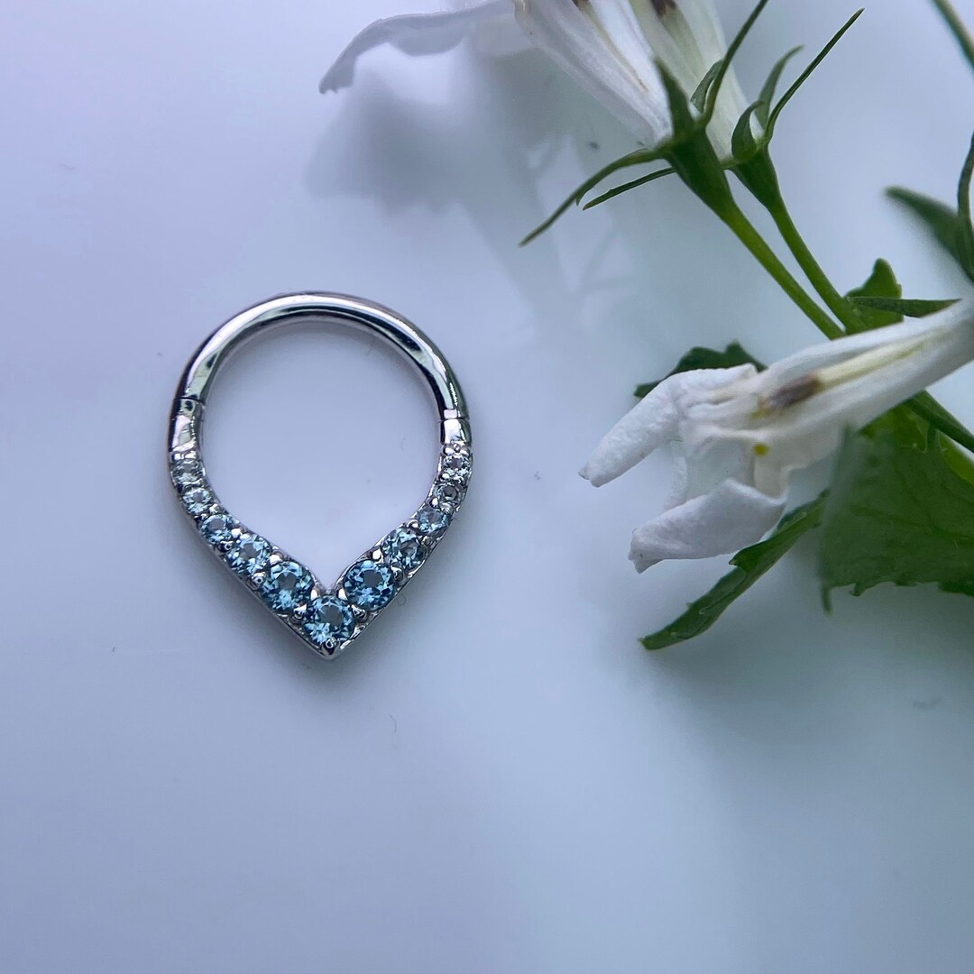 Blue Topaz Ombre Rise & Shine Hinged Ring, Buddha Jewelry Organics 14kt White Gold Daith, Septum ...