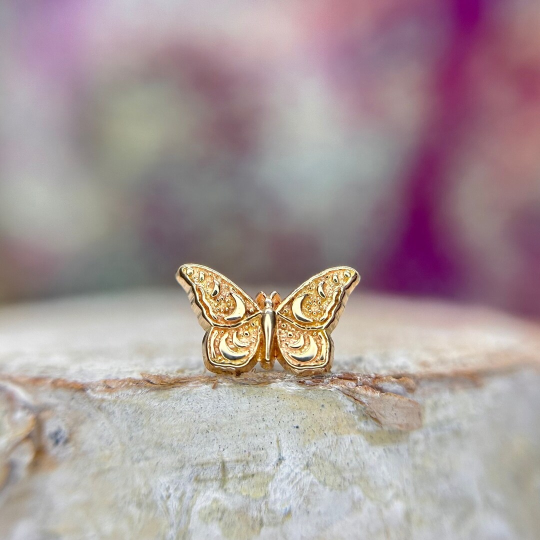 Butterfly With Moon Detail, 14k Yellow Gold From Body Gems Suitable for ...