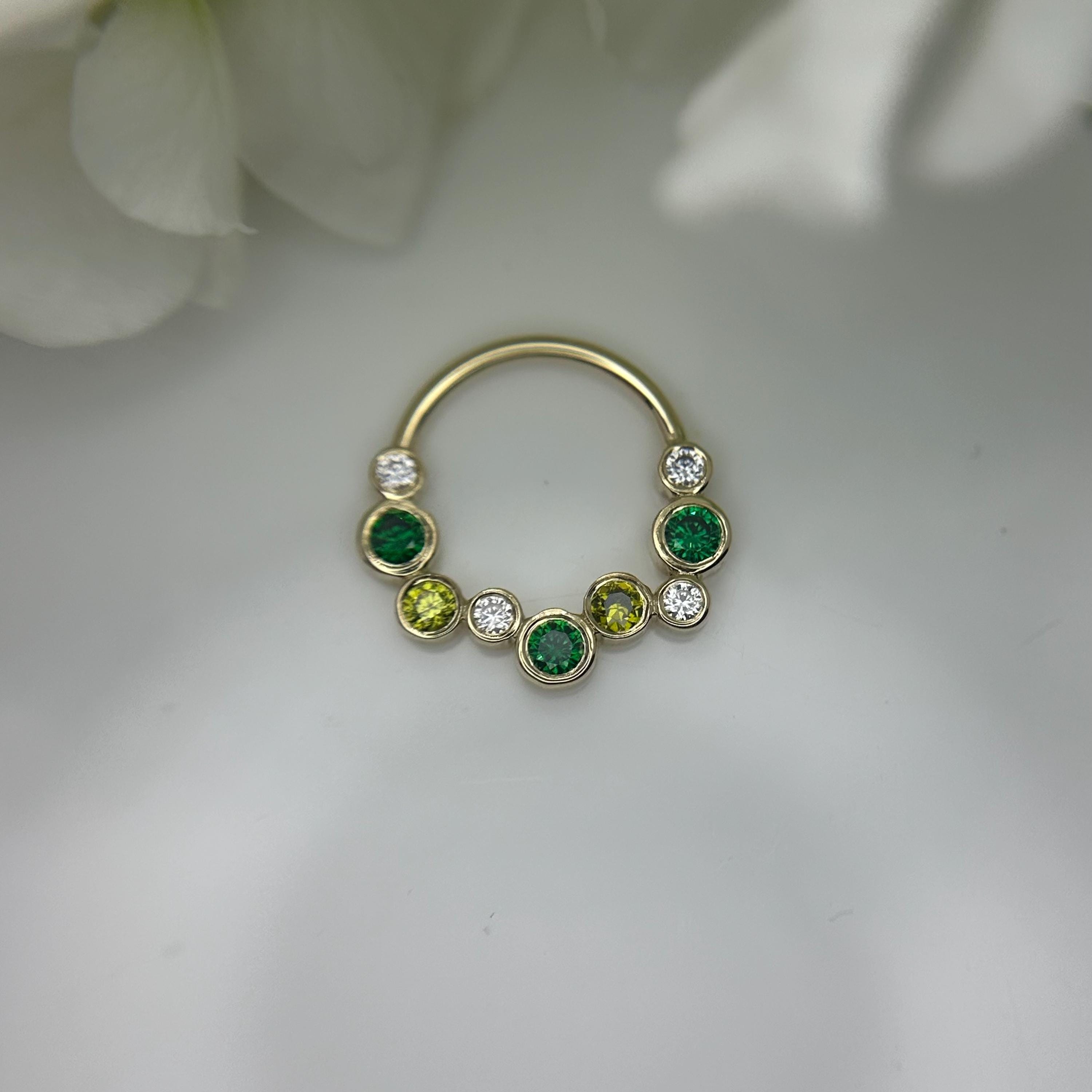 Emerald Green CZ Bubble Seam Ring From Norvoch 14kt Yellow Gold 18g 1mm ...