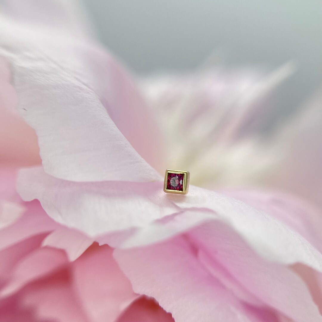 2mm Ruby CZ Set in a Square From Body Gems 14K Yellow Gold 1.2mm 16g ...