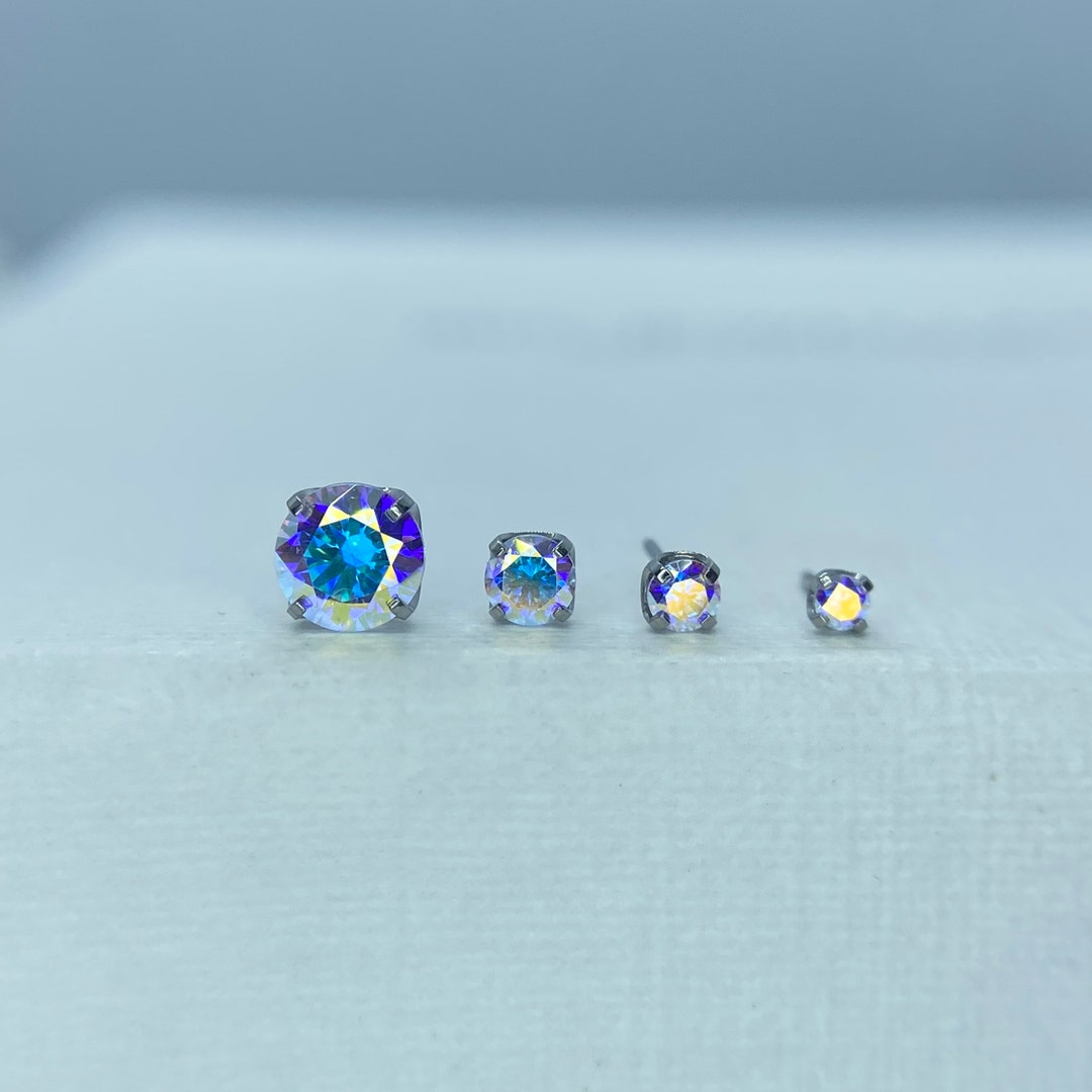 Neometal Titanium Prong Set Aurora Borealis Cz Threadless Jewelry ...