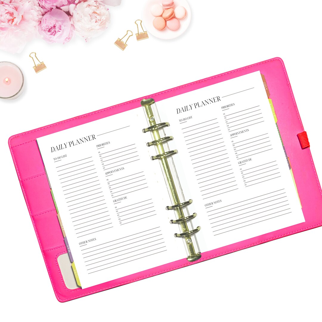 Daily Plan, A5 Planner Insert for Planner Binders, Weekly Diary Page ...