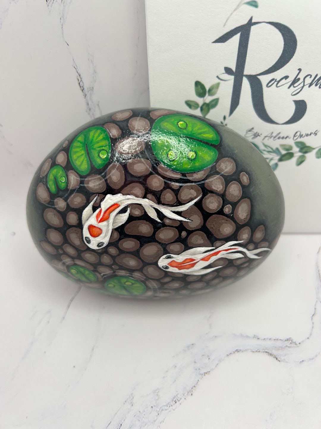 Koi Fish on a Stone - Etsy
