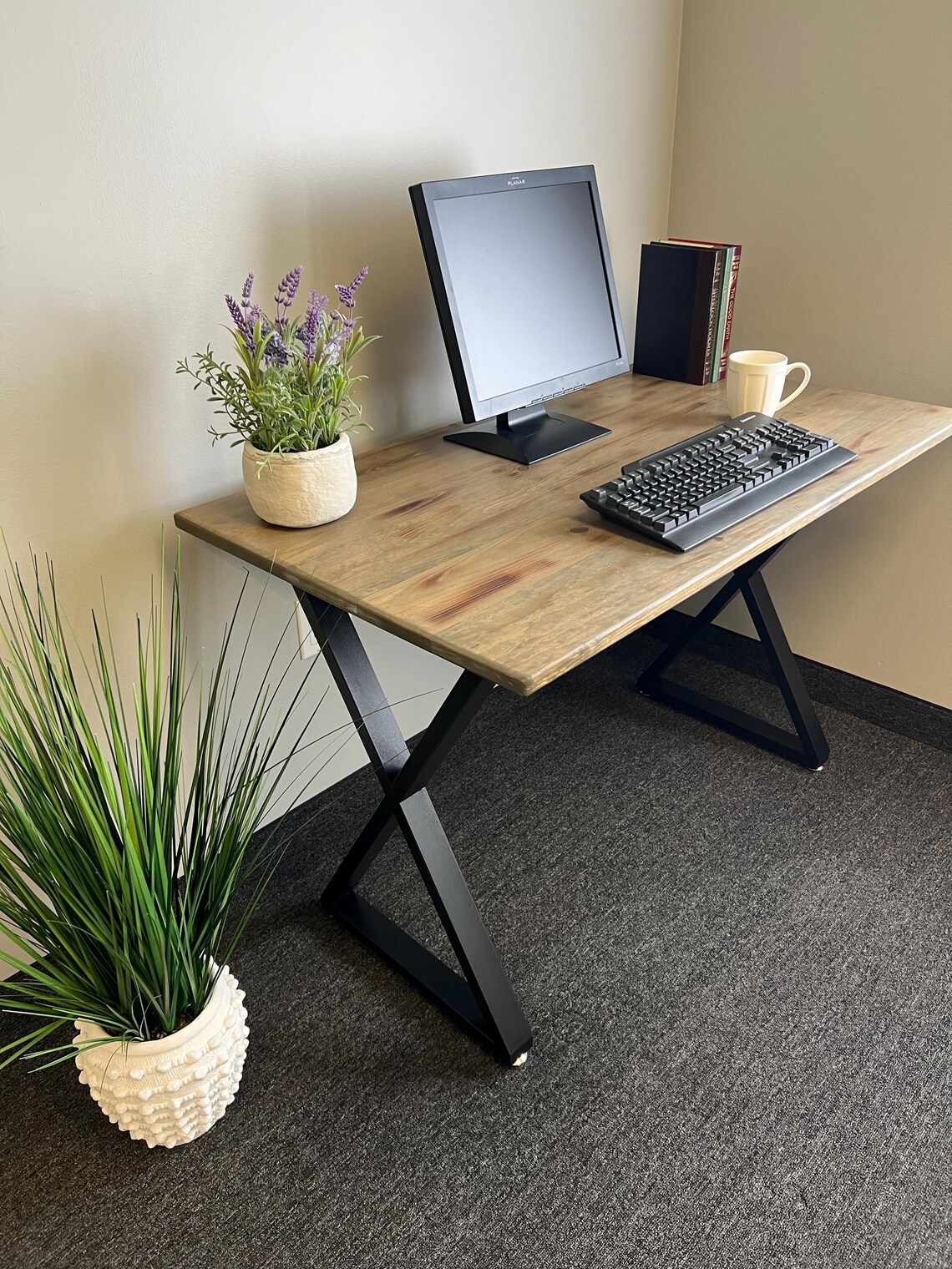 Computer Desk - Farmhouse Style Handmade Solid Pine Wood Desk for Home ...