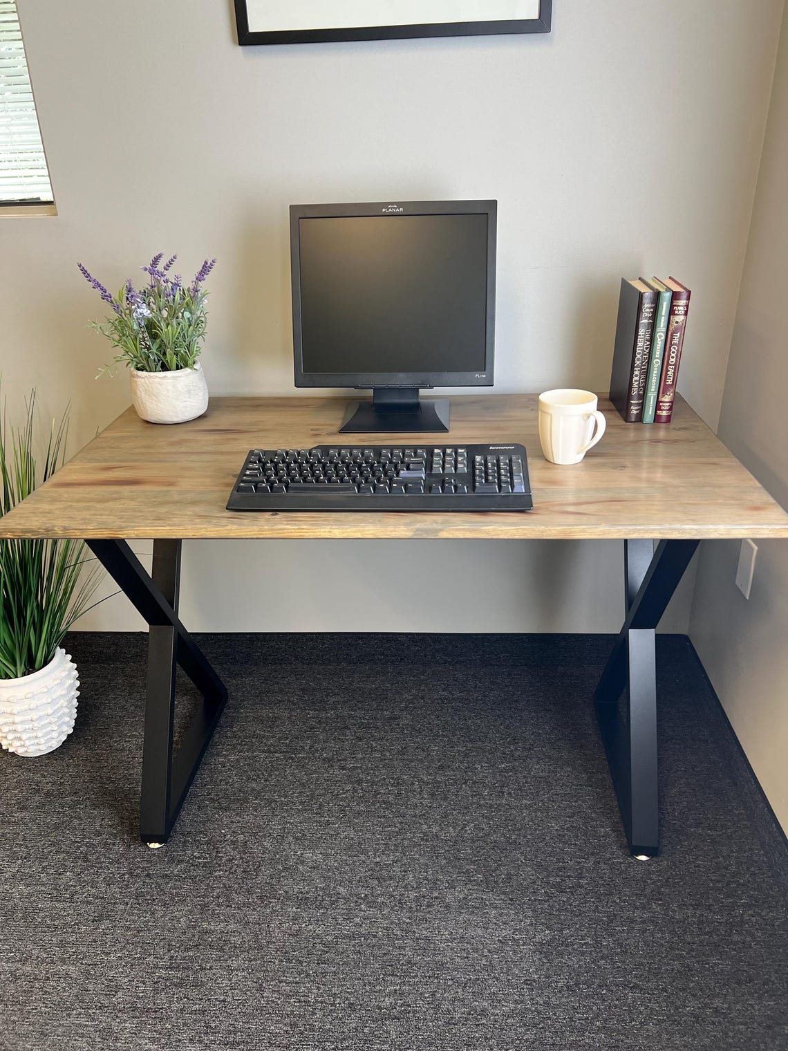 Computer Desk - Farmhouse Style Handmade Solid Pine Wood Desk for Home ...
