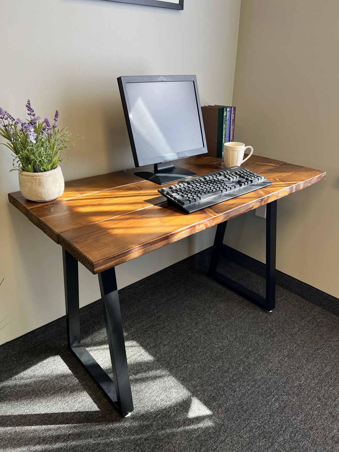 Computer Desk Rustic Handcrafted Solid Wood Desk for Home Office ...
