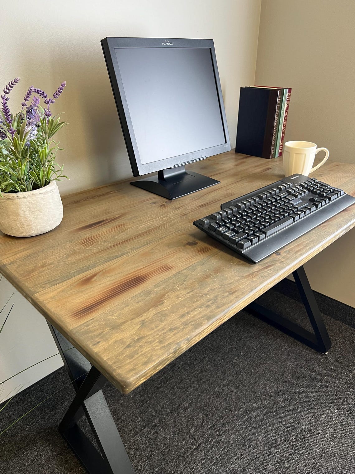 Computer Desk - Farmhouse Style Handmade Solid Pine Wood Desk for Home ...