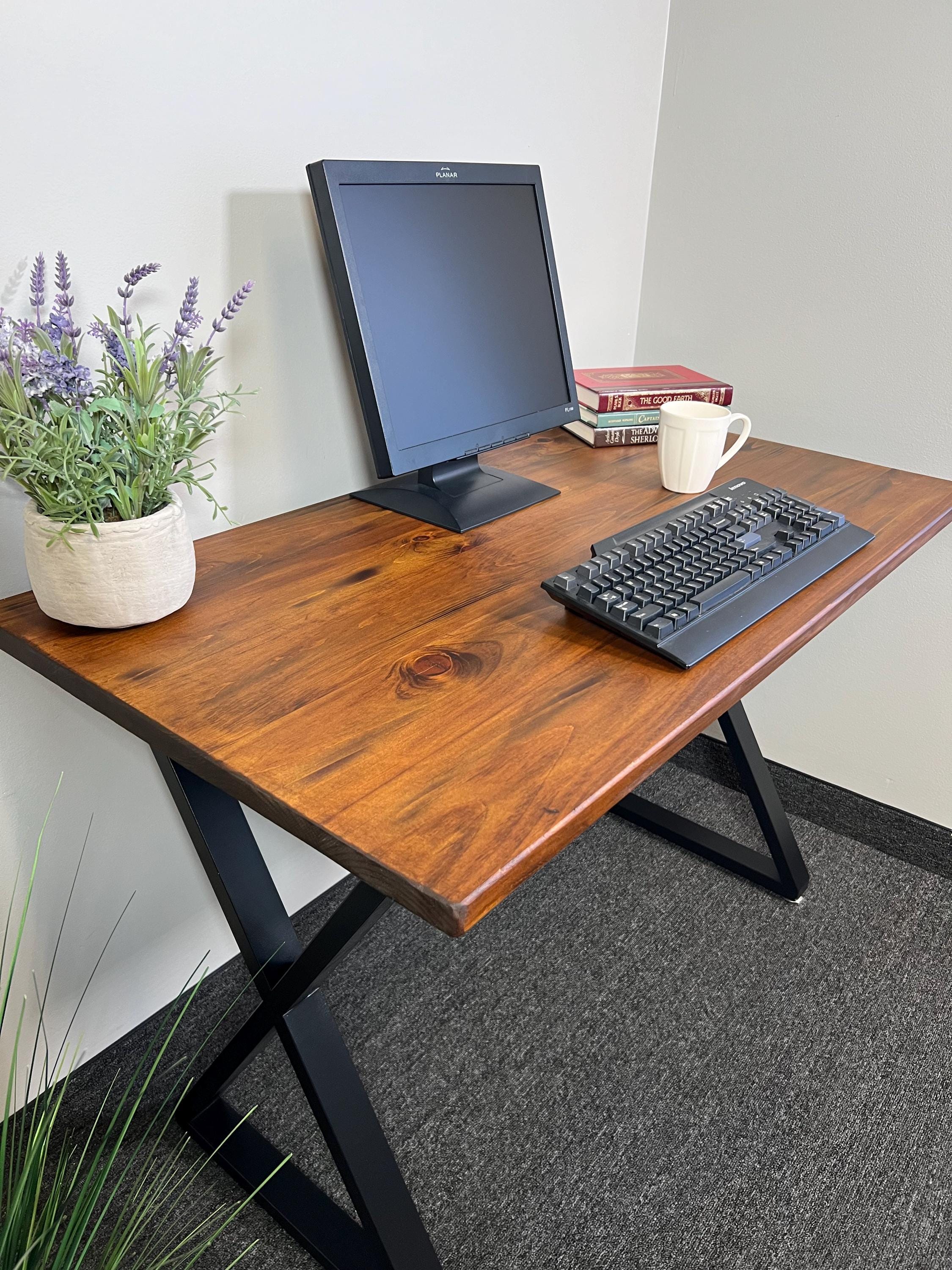 Computer Desk Farmhouse Style Rustic Handcrafted Solid Pine Wood Desk for Home Office Rustic Brown Finish. X Legs. Made in USA. Etsy