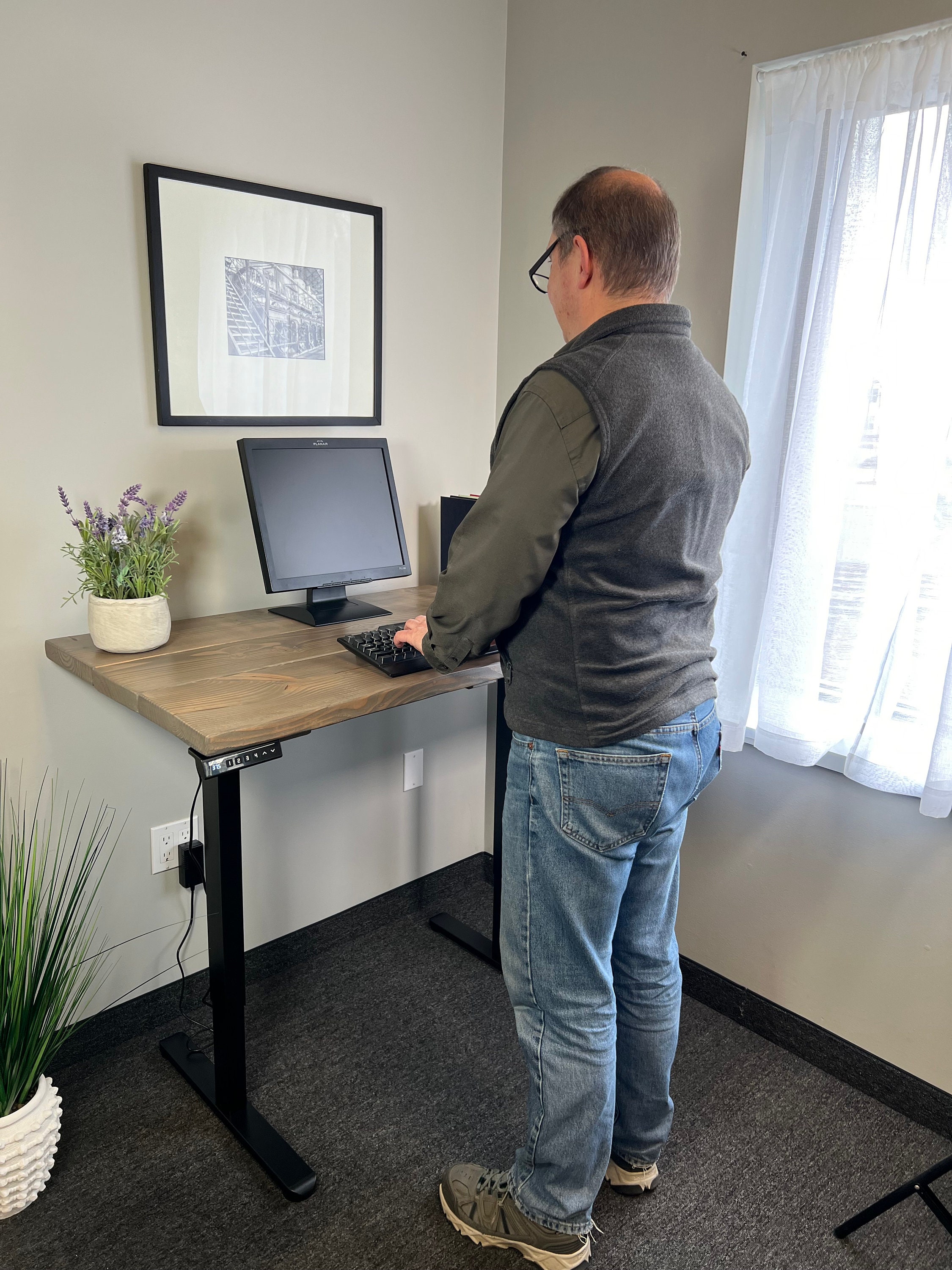 Standing Computer Desk Sit Stand Farmhouse Style Handmade Solid Wood ...