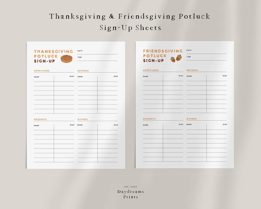Minimalist Thanksgiving Potluck Sign up Sheet, Friendsgiving Potluck ...