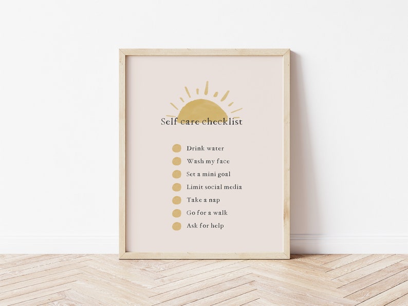 Self Care Checklist Printable Wall Art, Mental Health Wall Art ...
