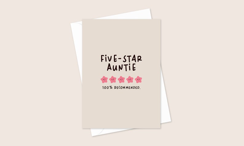 Five-star Auntie Card, Printable Card for Aunt, Minimalist Mother's Day ...