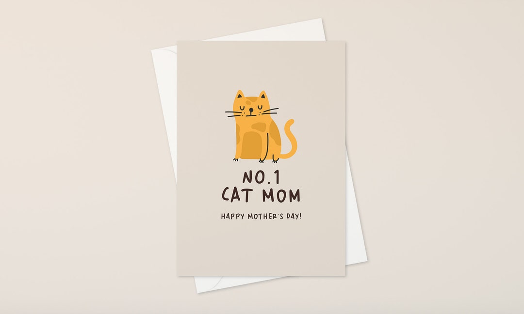 Printable Number One Cat Mom Card, Cat Mother's Day Card, Cute Cat Mom ...