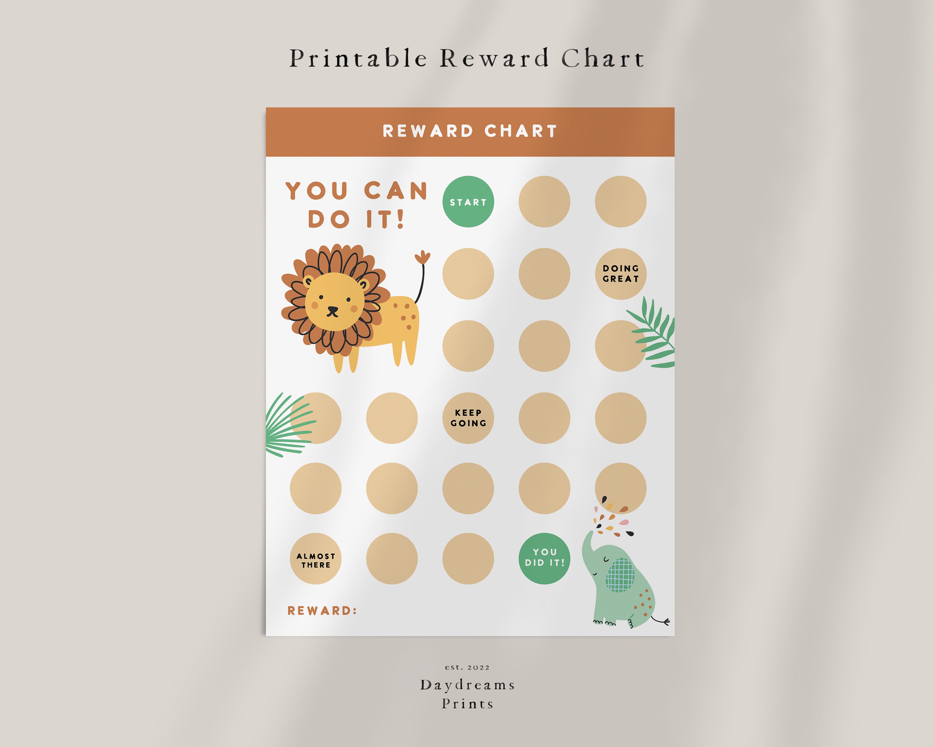 Safari Animal Reward Chart, Printable Safari Animal Behavior Chart ...