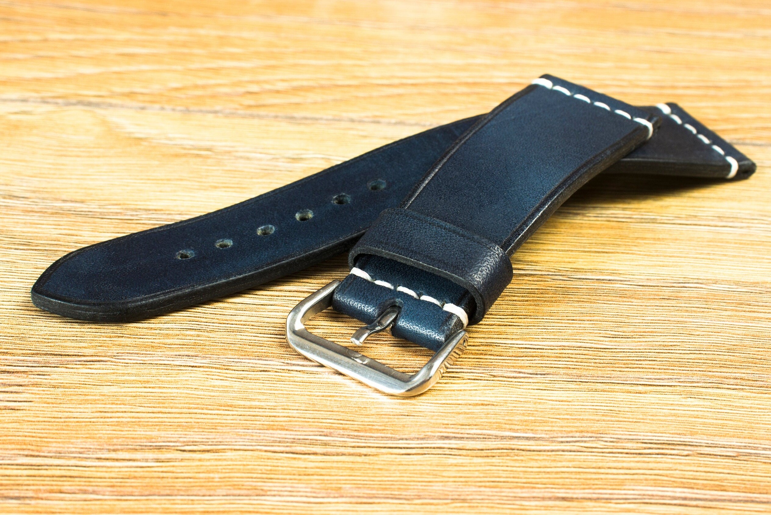 Dark Blue Men's Watch Band Leather Mens Watch Strap 24mm Handmade ...