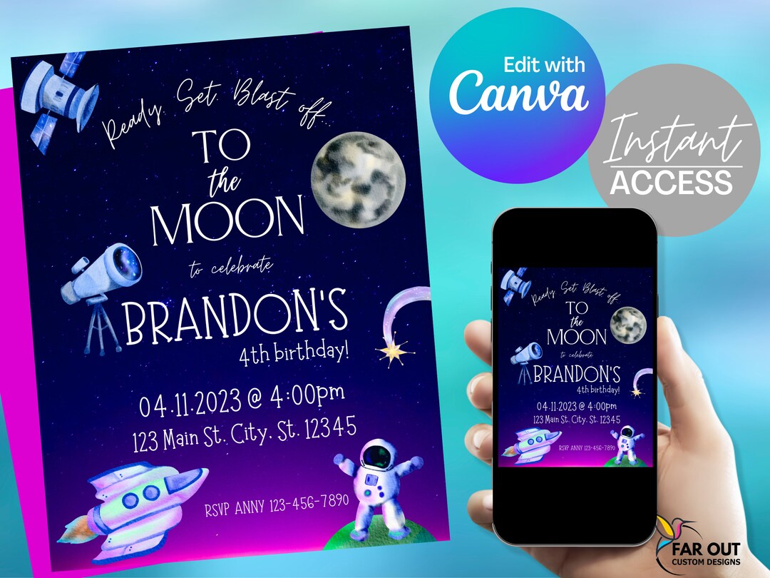 Space Galaxy Party Invitation, Digital, Printable, Editable, Canva ...