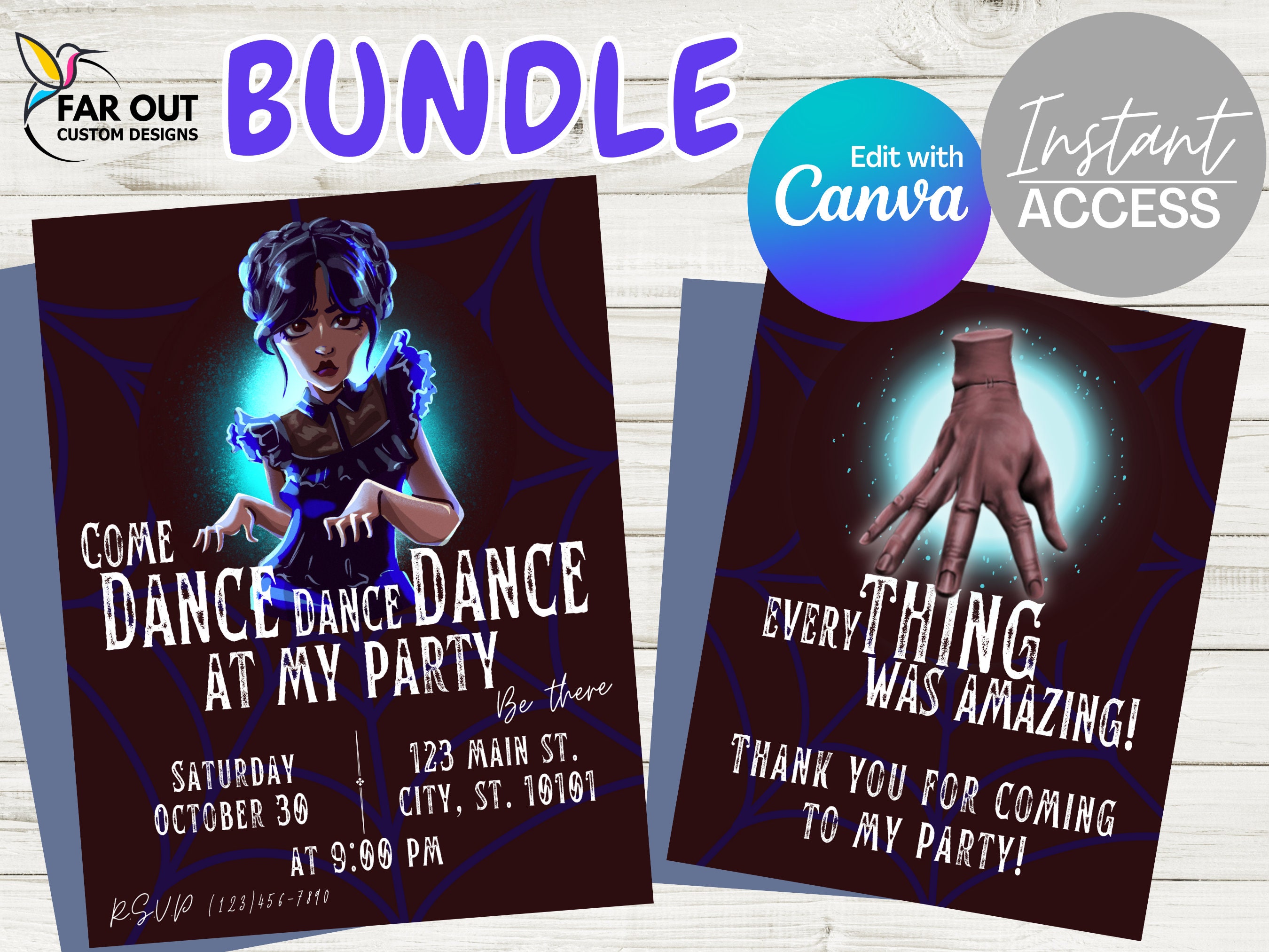 Wednesday Addams Party Invitation and Thank You Card Bundle, Digital ...