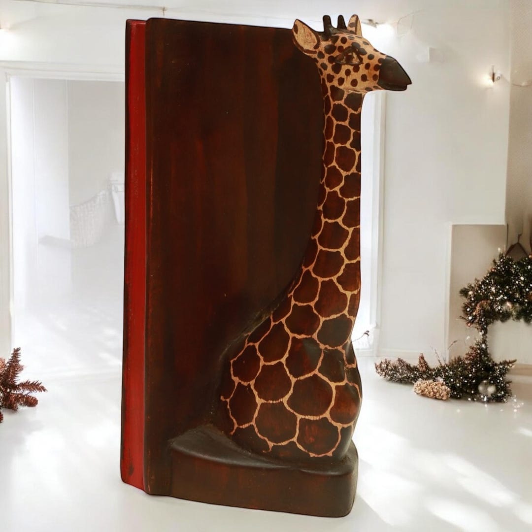 Wooden Giraffe Bookends Hand-carved Safari Decor Perfect for Organizing ...