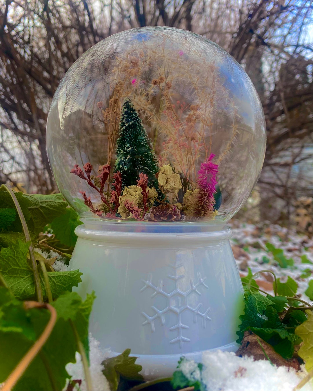First Snow - Handmade Dried Flower Snow Globe Terrarium - Etsy