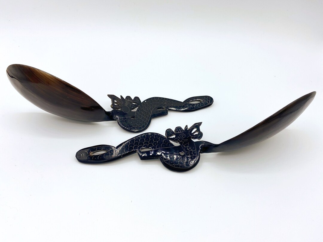 Vintage Carved Horn Dragon Serving Spoons | Unique Kitchenwares ...