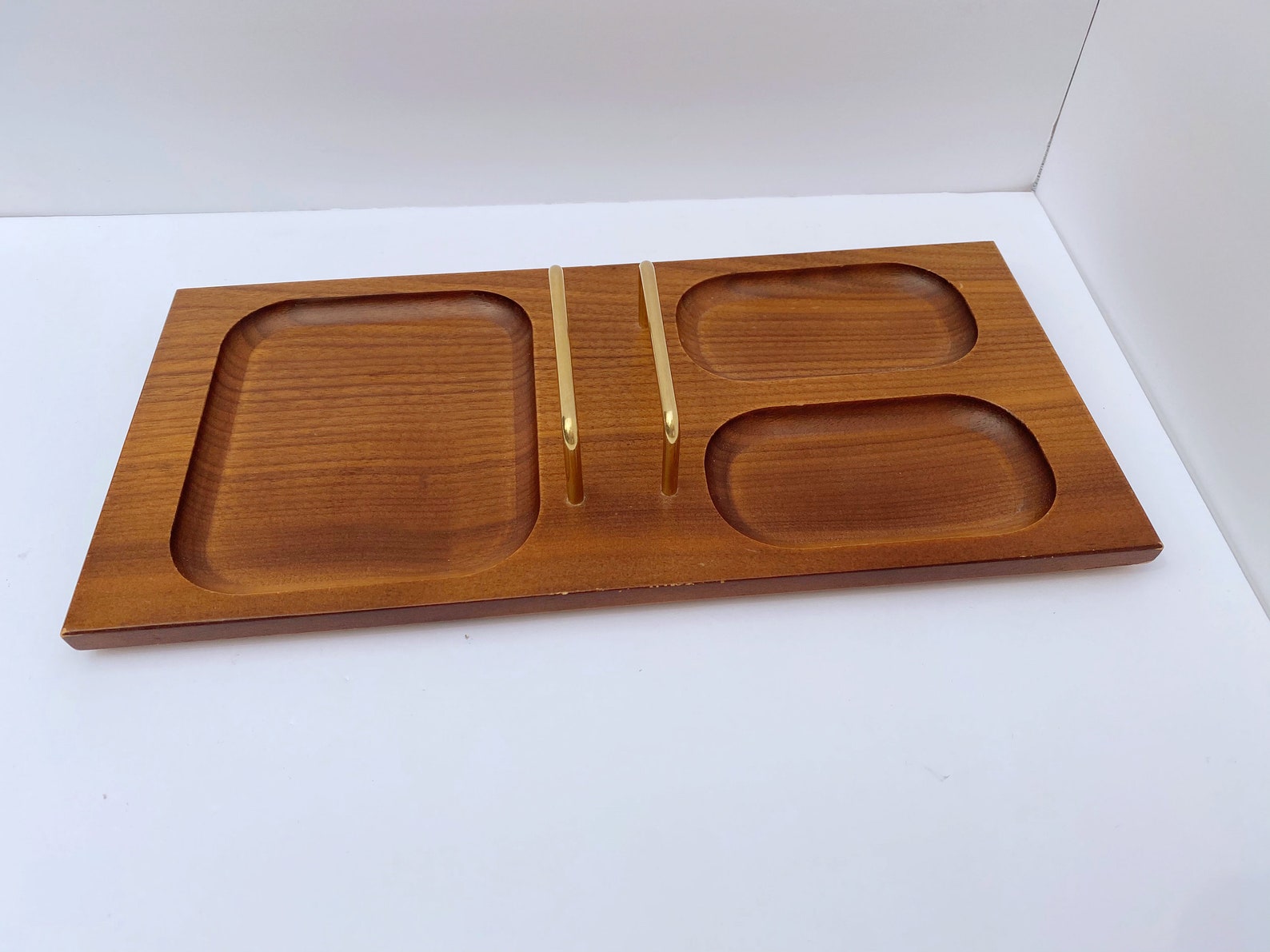 Mid Century Wood Desk Caddy Organizer Jewelry Dish Catch All Solid Wood ...