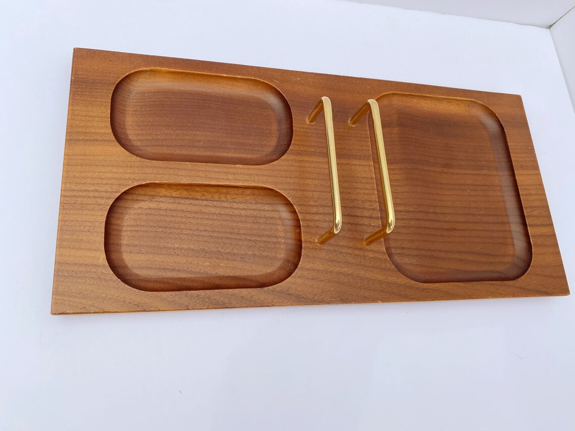 Mid Century Wood Desk Caddy Organizer Jewelry Dish Catch All Solid Wood ...