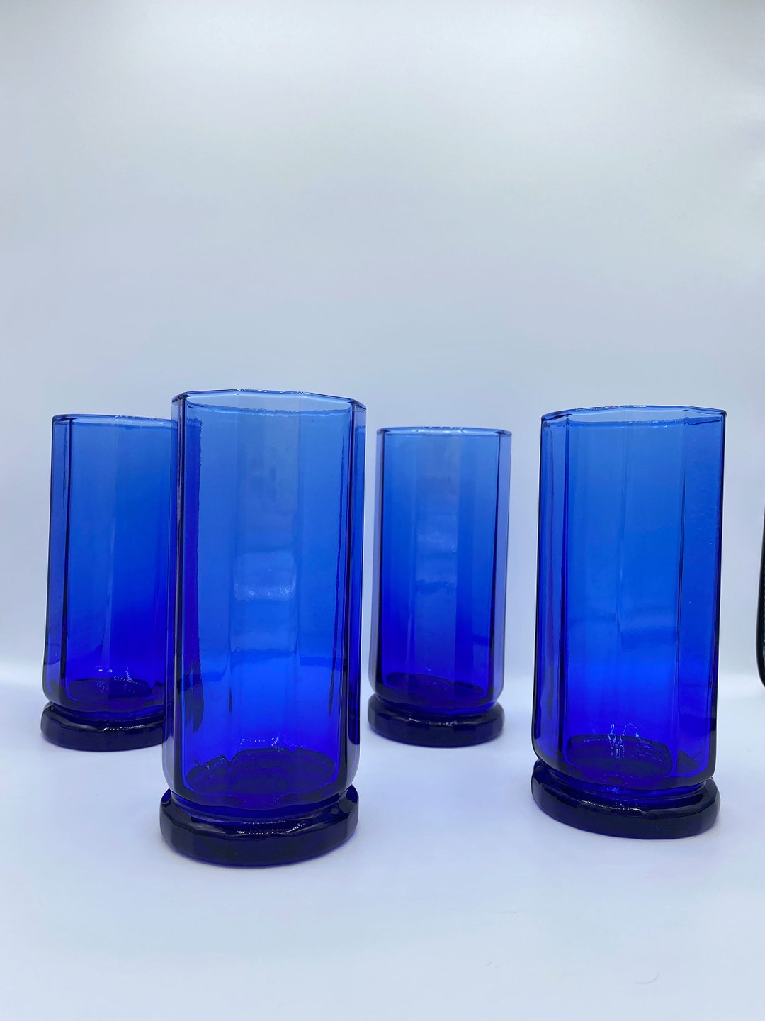 Vintage Anchor Hocking Blue Decagon High Ball Glasses Cobalt Blue ...