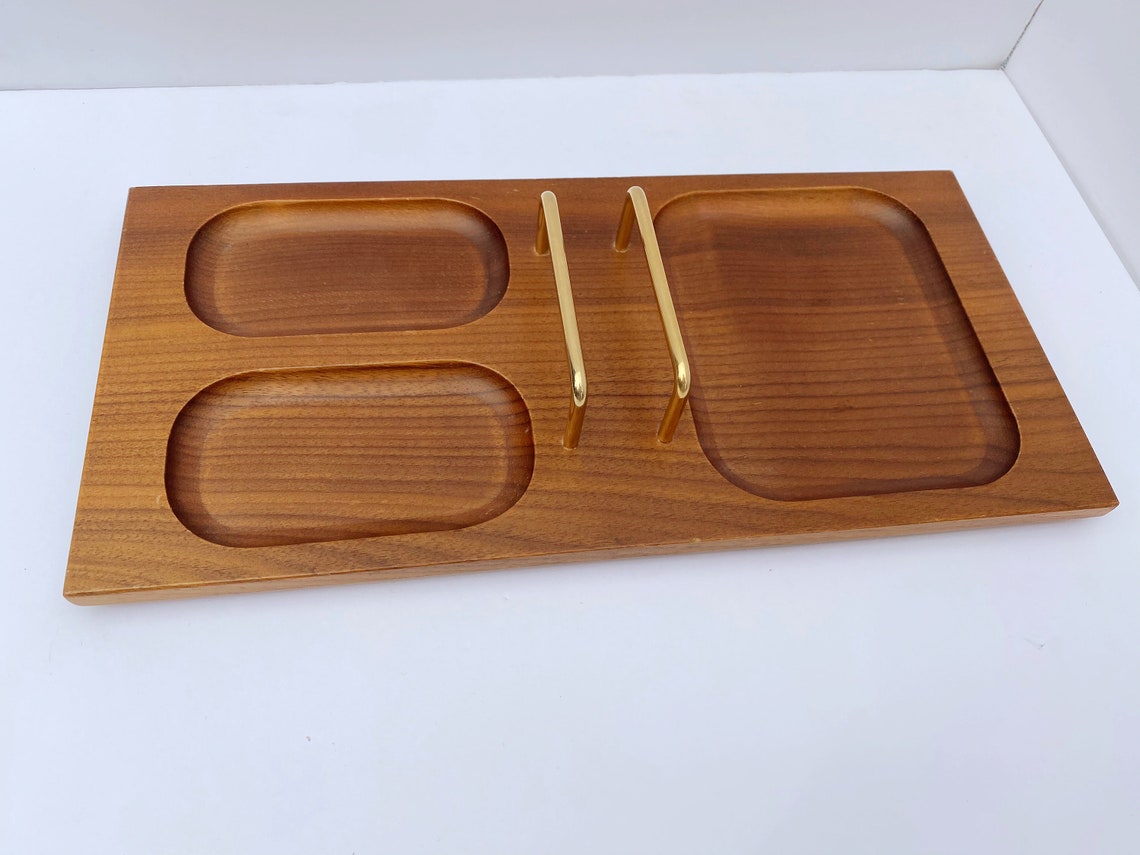 Mid Century Wood Desk Caddy Organizer Jewelry Dish Catch All Solid Wood ...