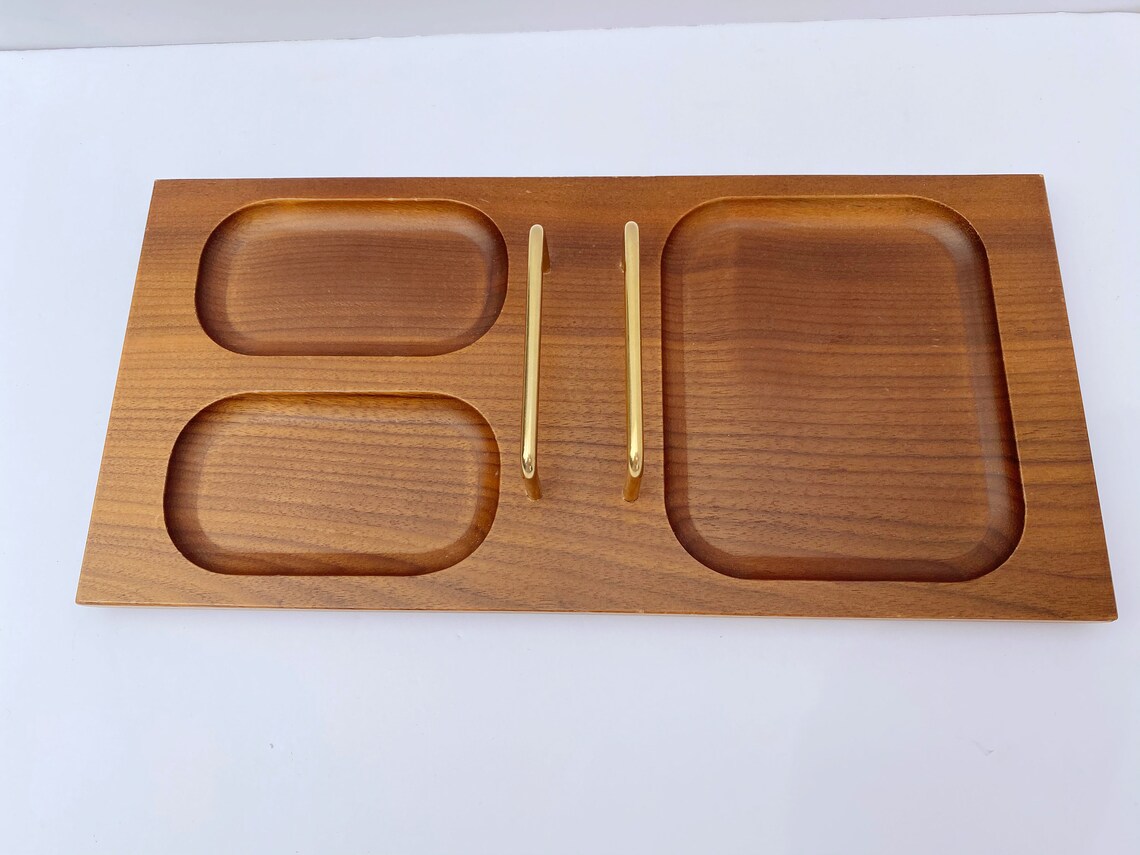 Mid Century Wood Desk Caddy Organizer Jewelry Dish Catch All Solid Wood ...