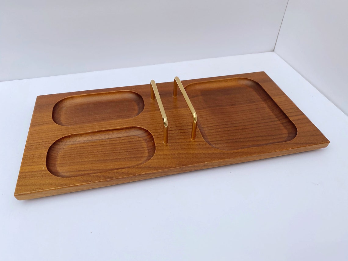 Mid Century Wood Desk Caddy Organizer Jewelry Dish Catch All Solid Wood ...
